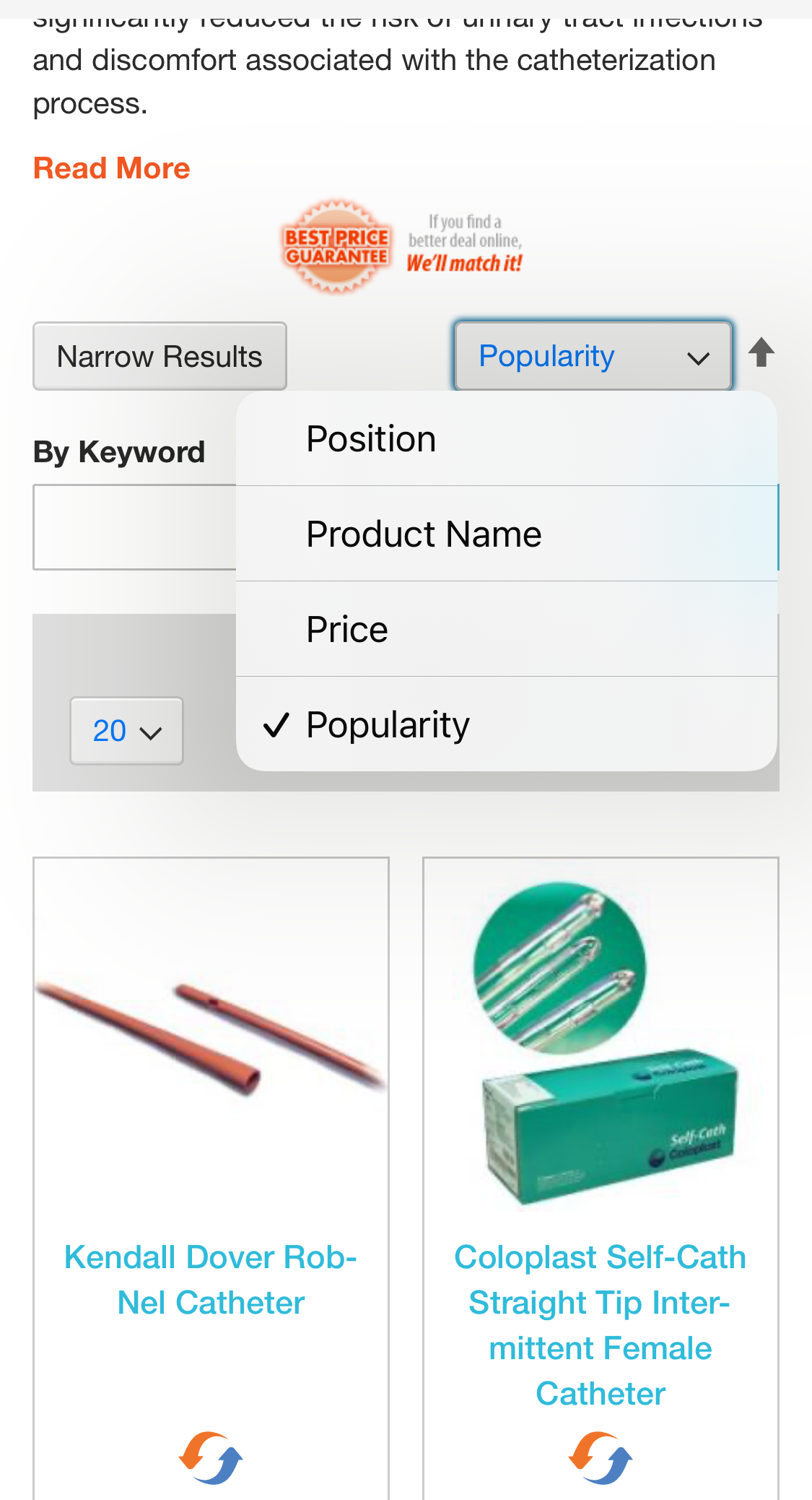 Allegro Medical’s Mobile Sorting Tool – 233 of 473 Sorting Tool Examples – Baymard Institute